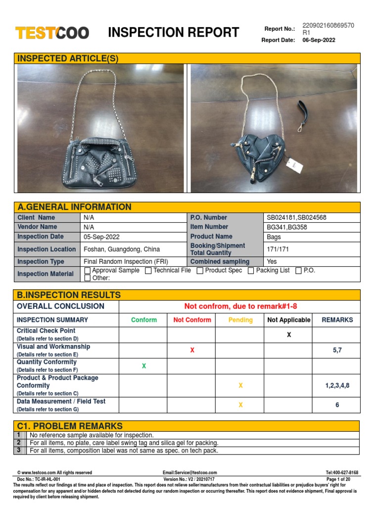 Testcoo Sample Report-Bag | PDF