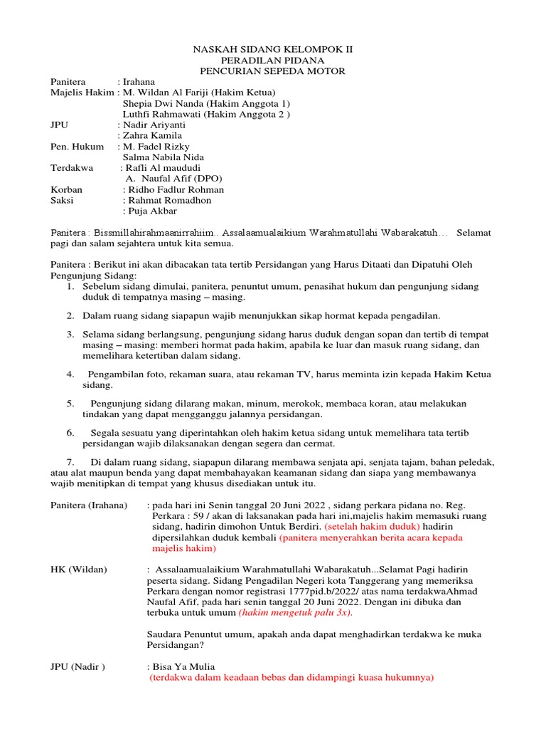 Contoh Naskah Sidang | PDF