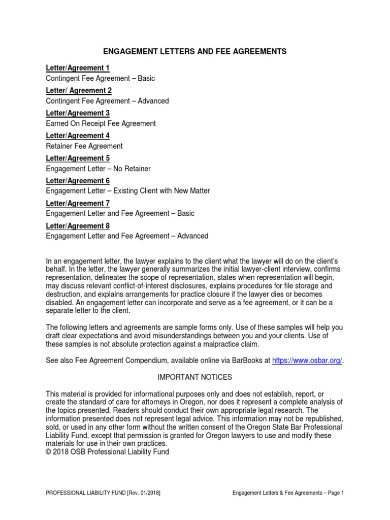 Engagement Letters & Fee Agreements Guide | PDF | Lawyer | Costs In ...