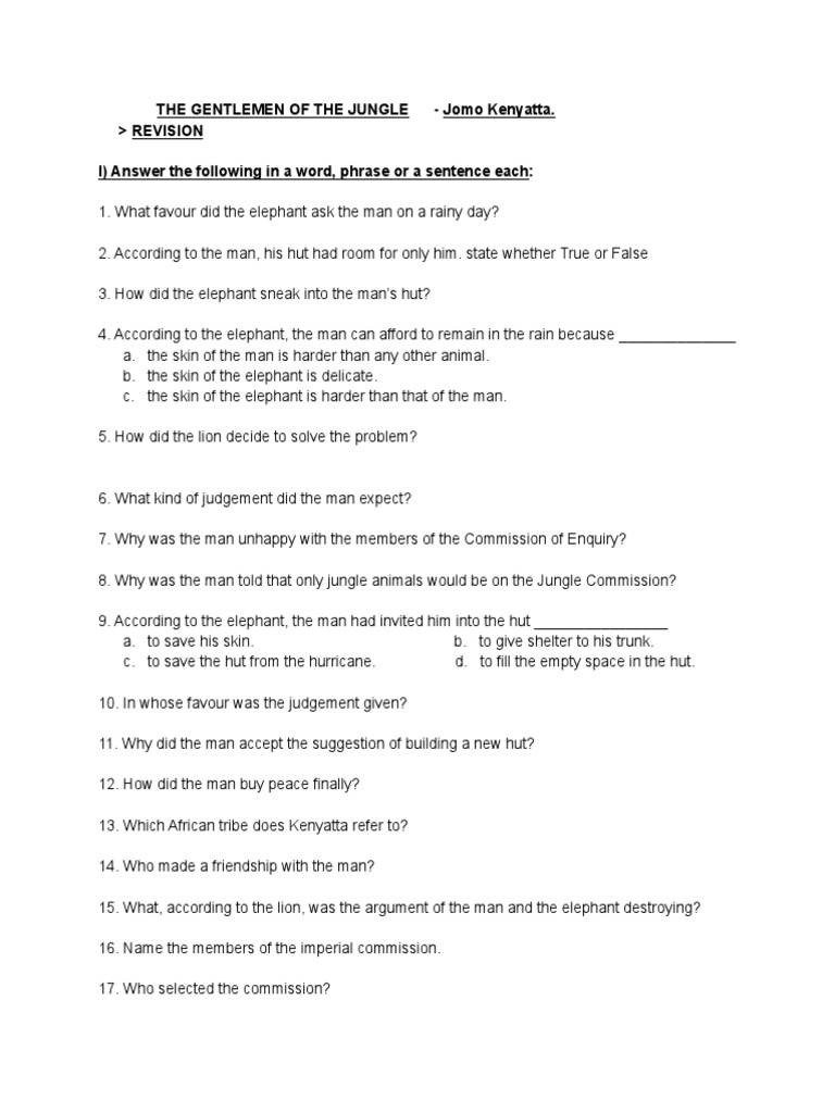 English - The Gentlemen of The Jungle and The School Boy CHP Q-A. SJPUC ...