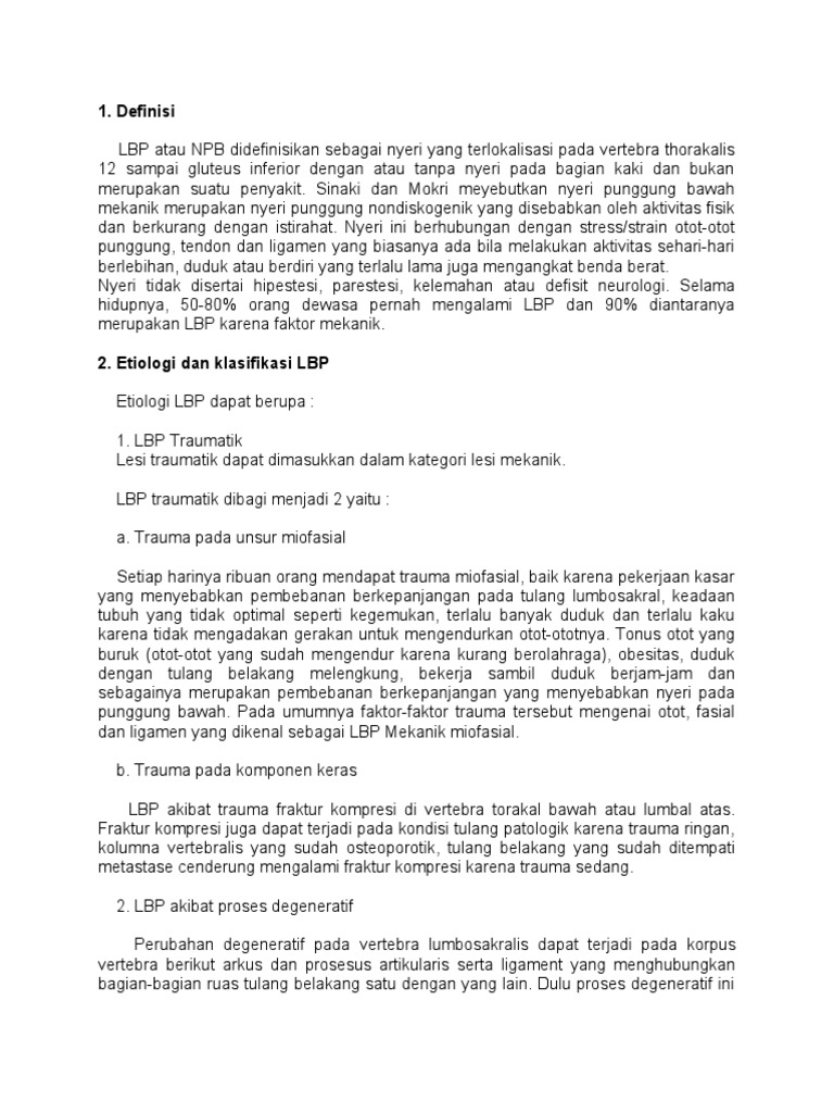 LBP Klasifikasi dan Etiologi | PDF