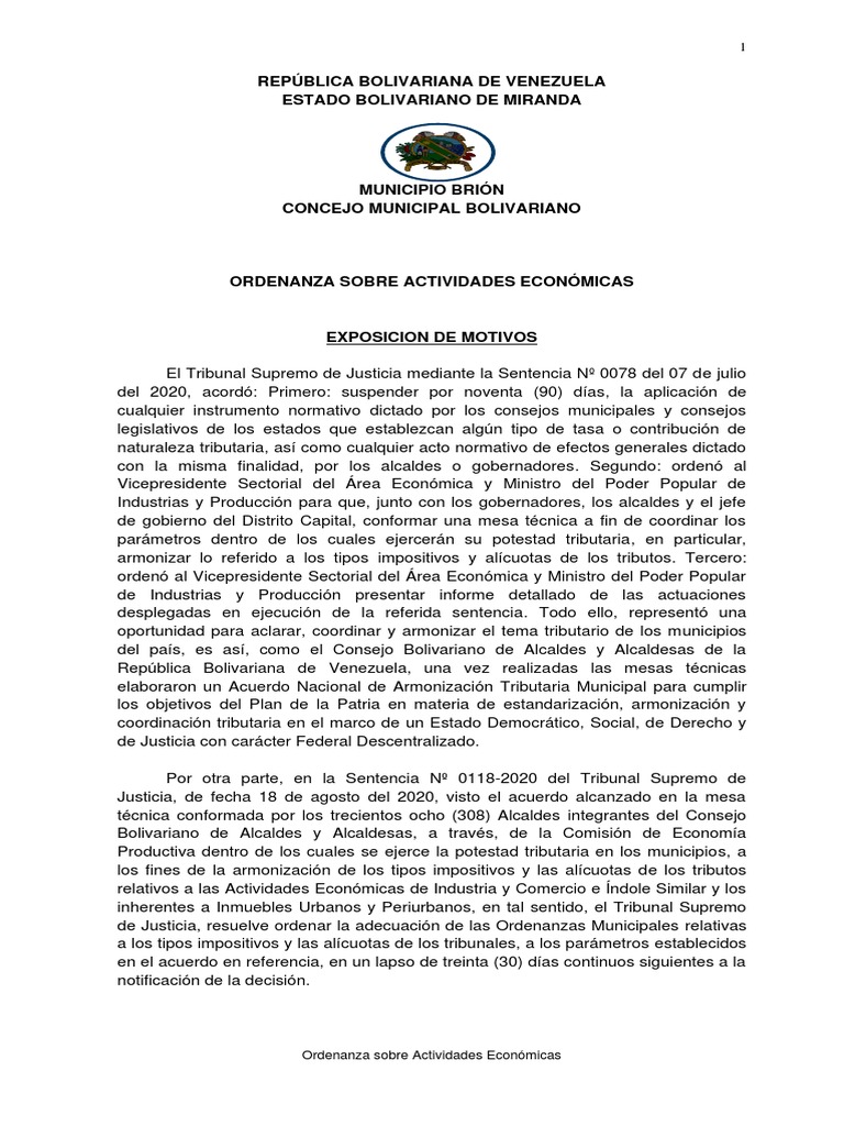 Ordenanza de Actividades Económicas Brión | PDF | Impuestos | Impuesto sobre la renta