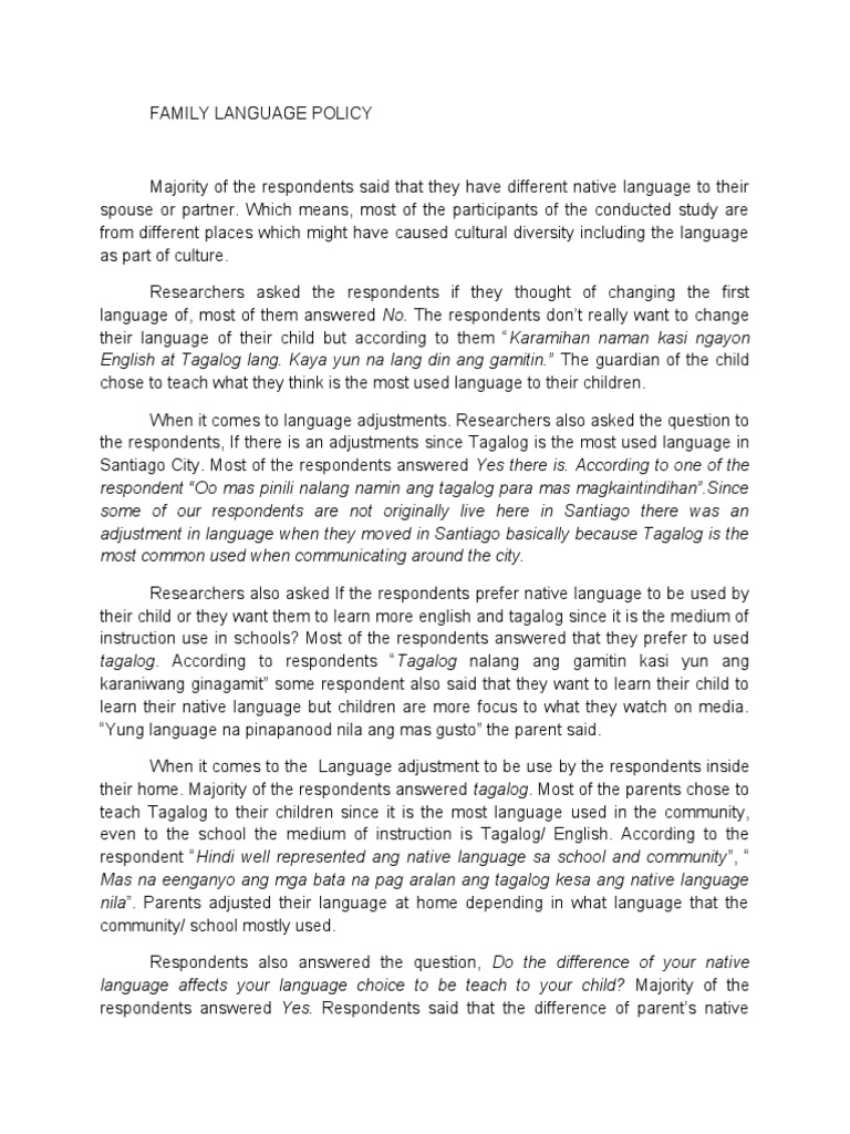 Family Language Policy | PDF | Tagalog Language | Cultural Assimilation