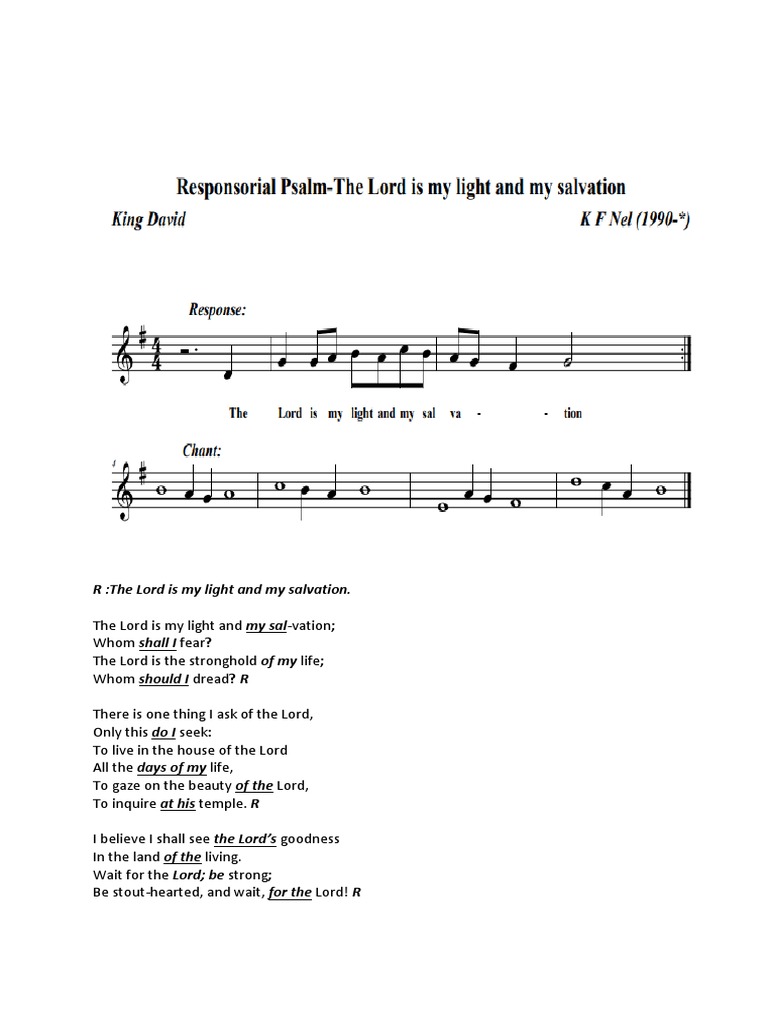 Responsorial Psalm - The Lord Is My Light and My Salvation PDF Lyrics ...