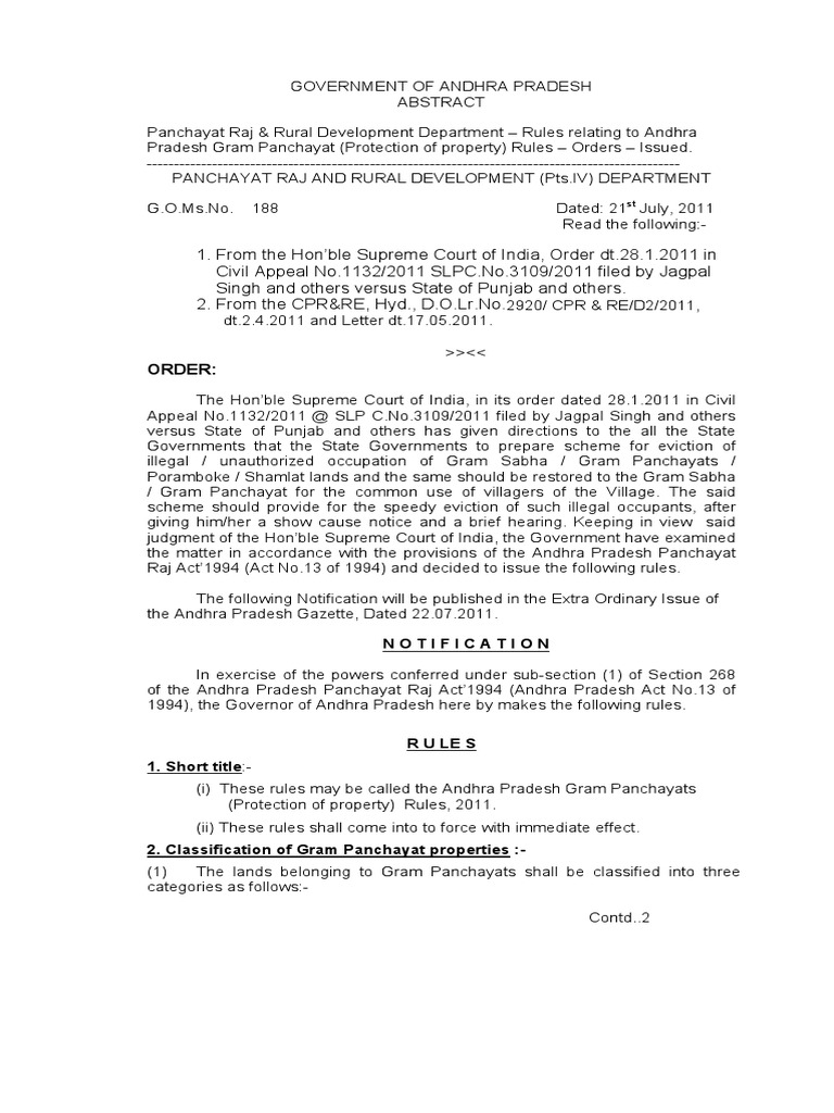G.O.ms .NO - 188 Panchayat Raj and Rural Development Rules Relating To ...
