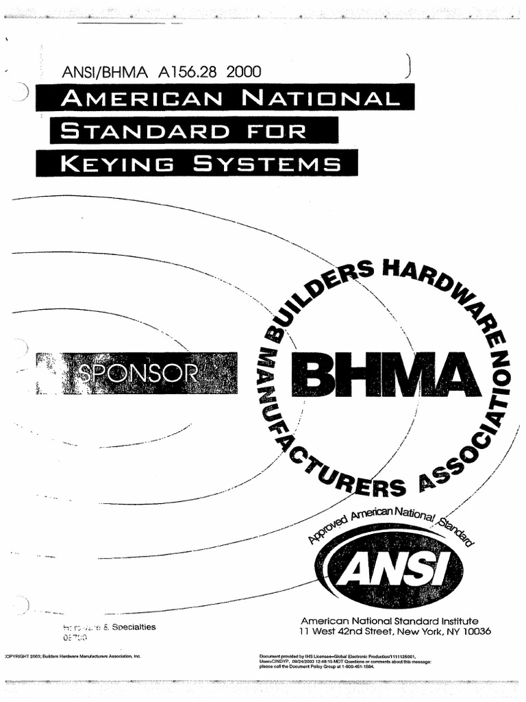 ANSI-A156!28!2000 Keying System | PDF | Physical Security | Security ...