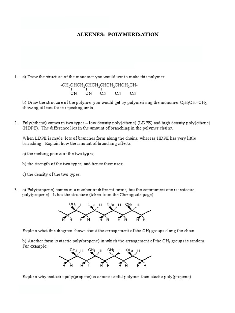 CG Alkenes Polymer Q | PDF | Polymers | Polymerization