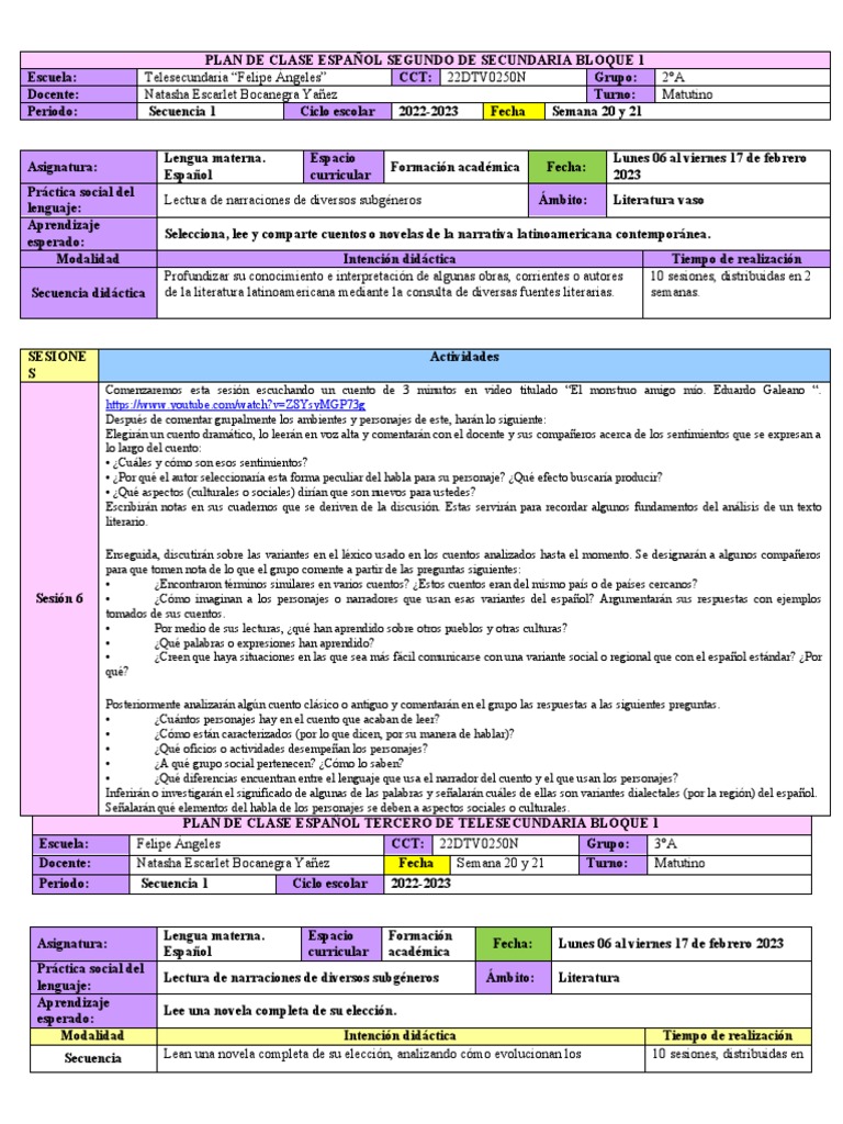 Planificación Semana Catorce y Quince-Natasha Escarlet Bocanegra Yáñez ...
