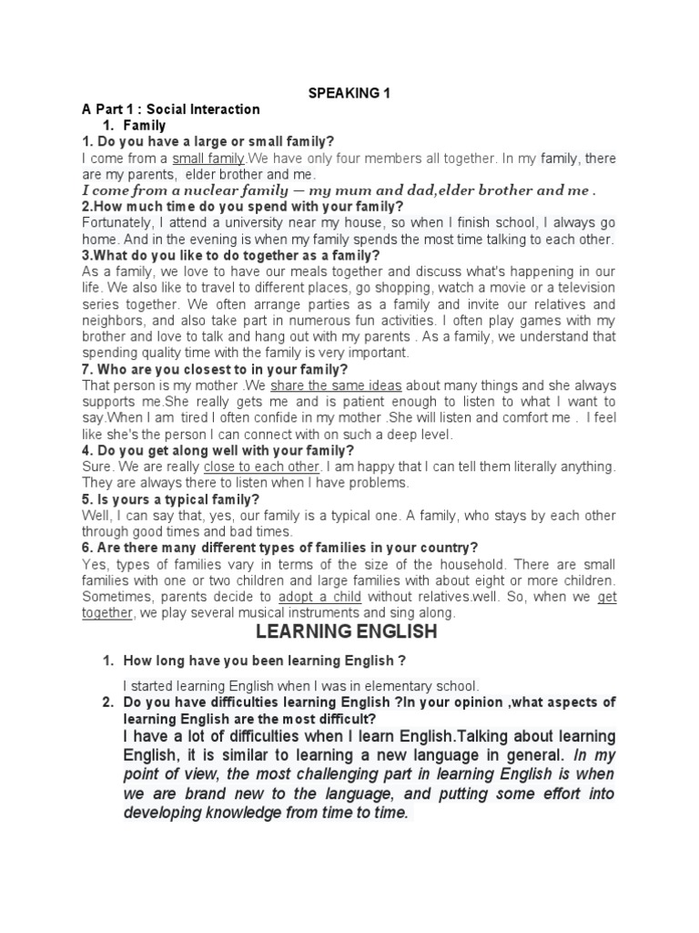 Speaking 1 | PDF | English Language | Hue