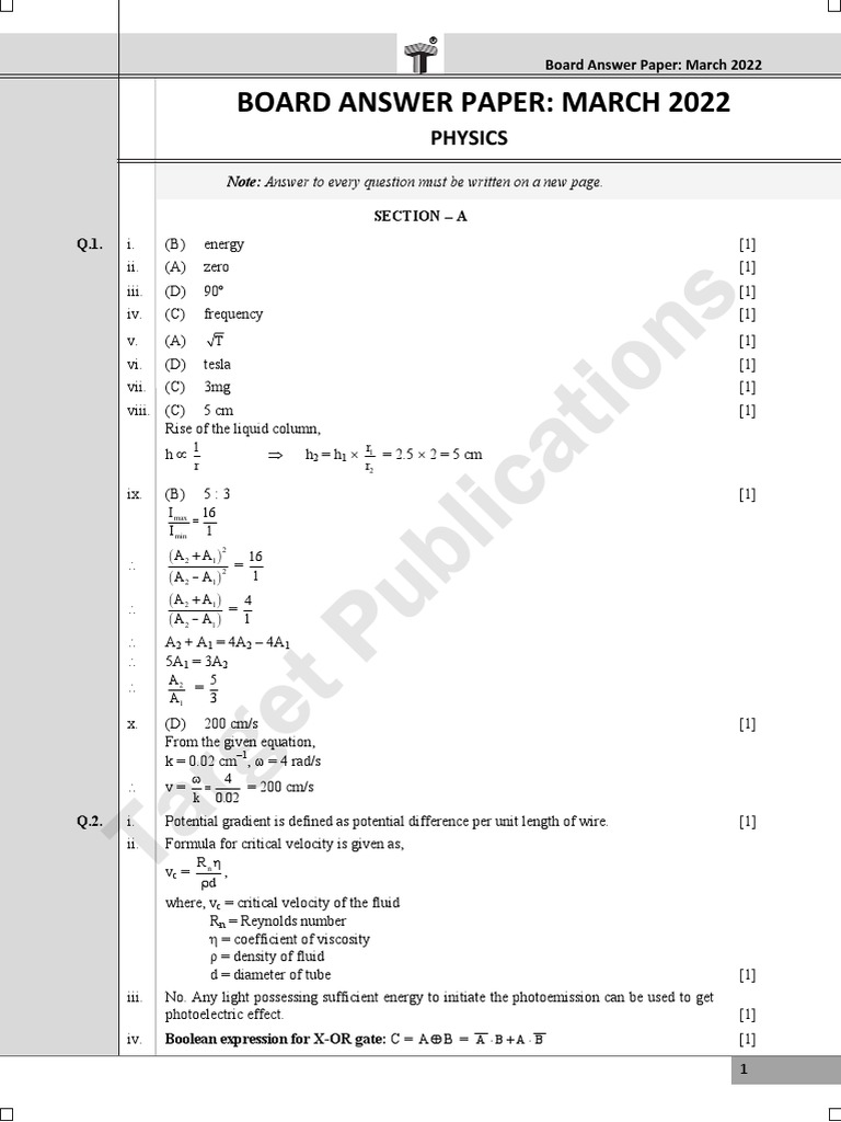 Board Question Paper March 2022 - Solution1648711666 | PDF