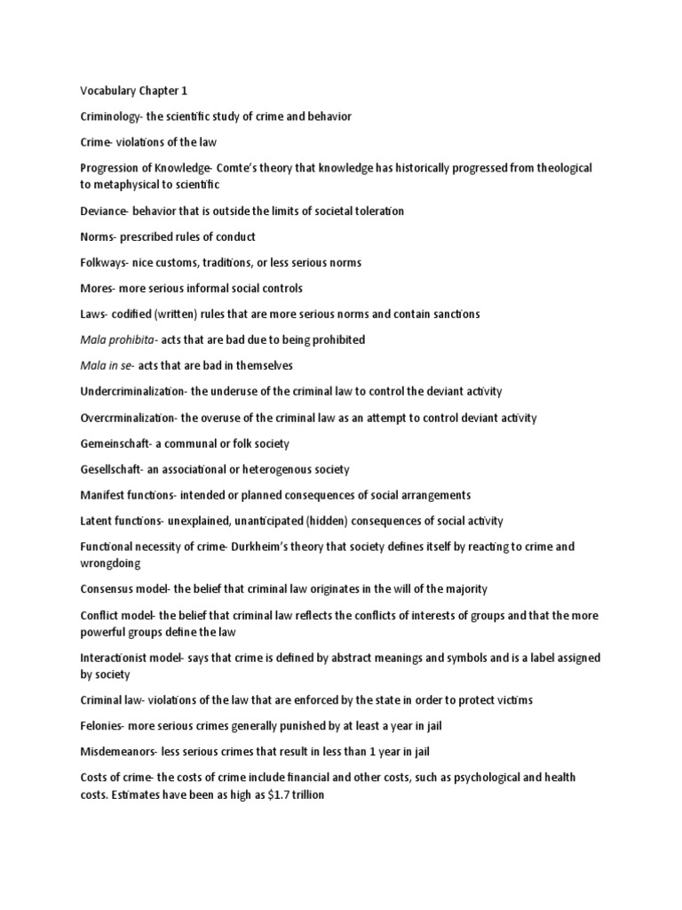 Intro To Criminology Chap. 1 Vocab | PDF | Deviance (Sociology) | Crimes