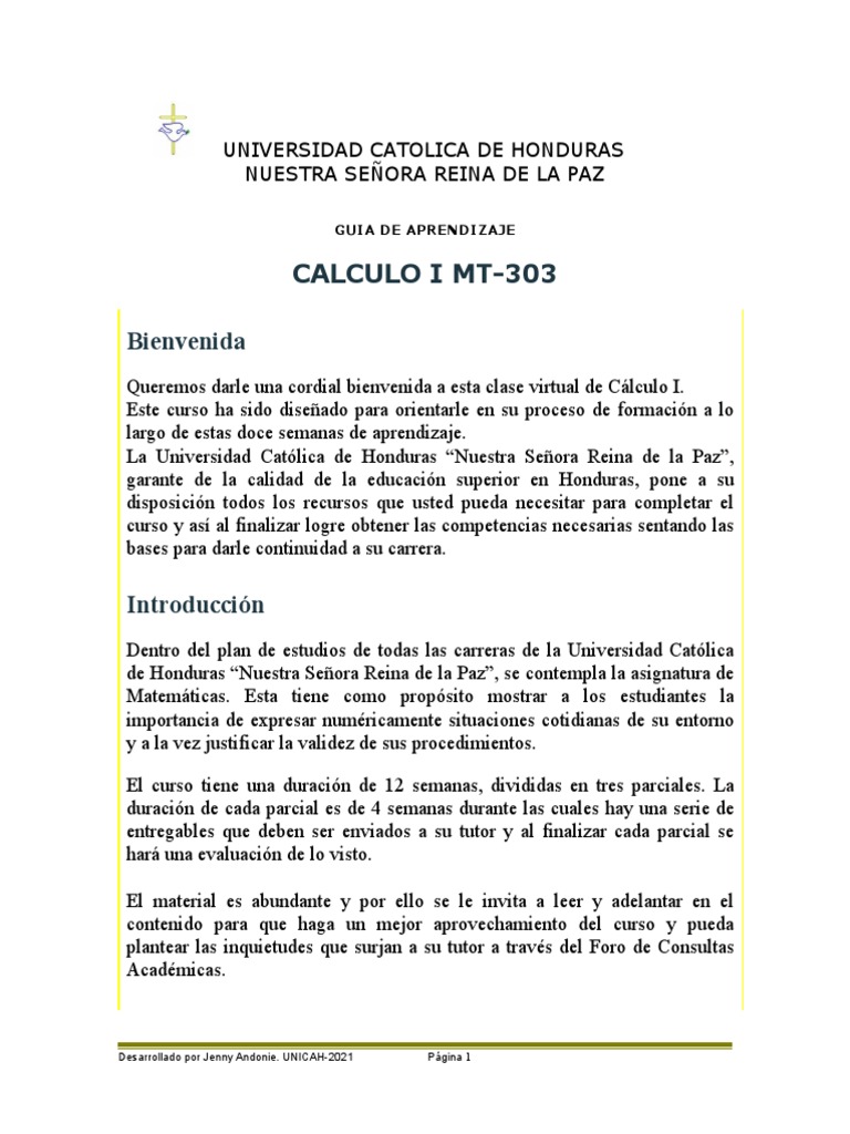 Guía de Cálculo I - UNICAH | PDF | Asíntota | Integral