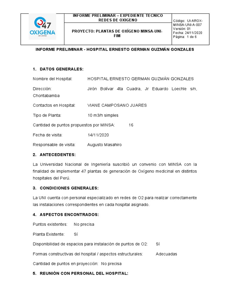 Informe Preliminar - Hosp. Ernesto German Guzman Gonzales | PDF