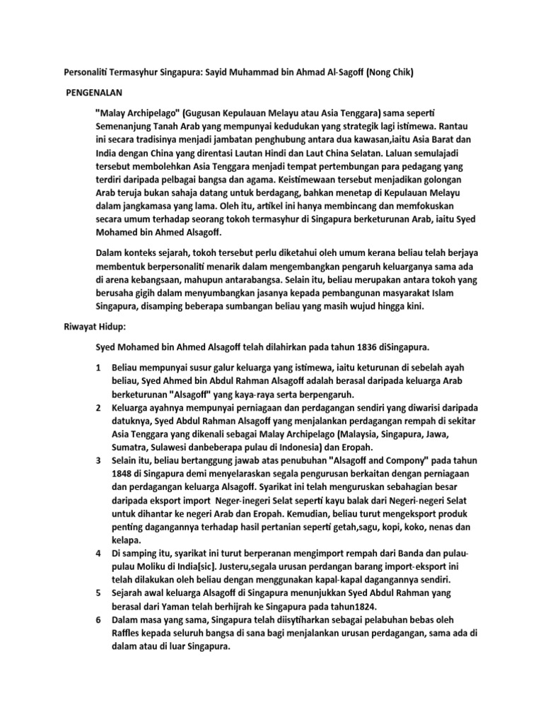 1sayid Muhammad Bin Ahmad Al-Sagoff (Nong Chik) | PDF