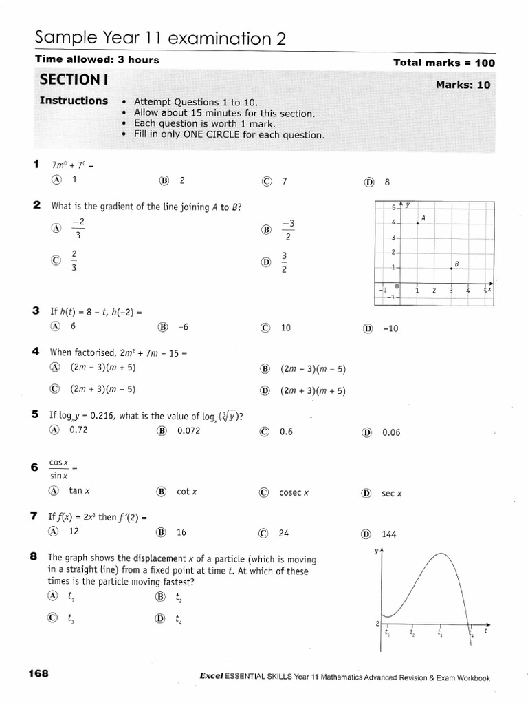 Excel Revision Sample Year 11 - Exam 2 | PDF | Mathematics ...