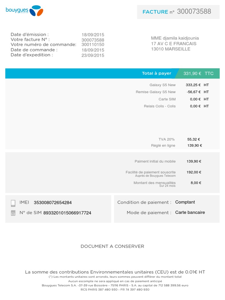 Facture Bouygues | PDF | Argent | Services (Économie)