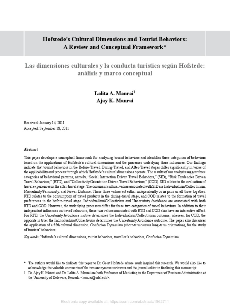 Hofstede's Cultural Dimensions and Tourist Behaviors | PDF | Consumer Behaviour | Behavior