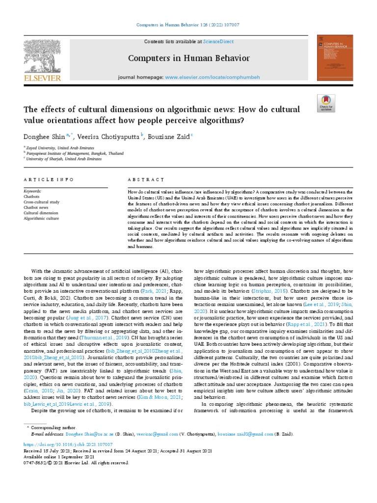 The Effects of Cultural Dimensions On Algorithmic News | PDF | Survey ...