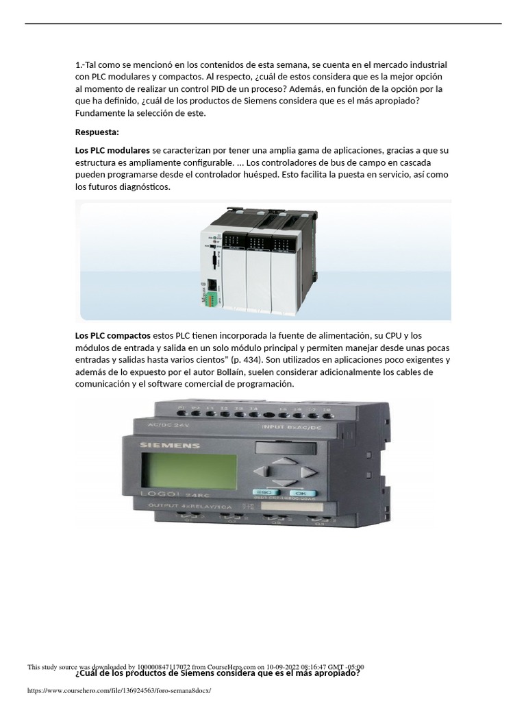 Foro Semana8 | PDF | Controlador lógico programable | Unidad Central de ...