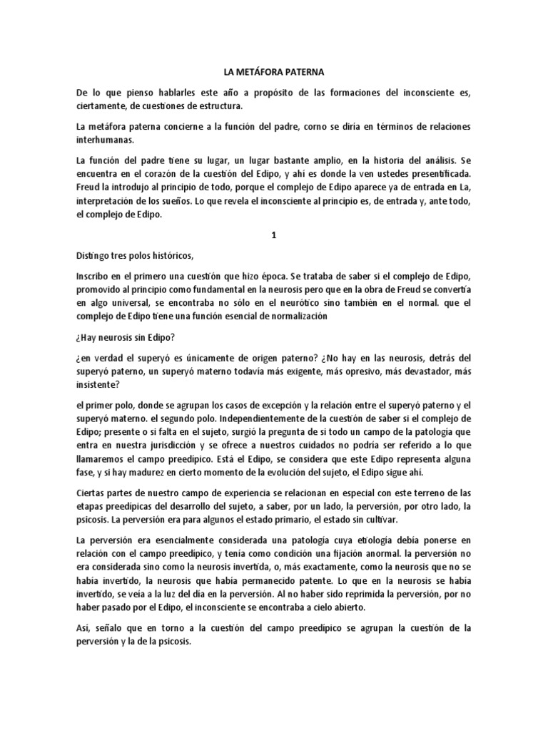 La Metáfora Paterna | PDF | Complejo de Edipo | Neurosis