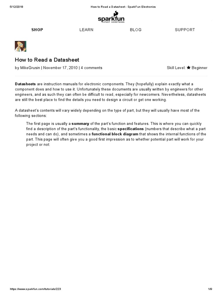 How To Read A Datasheet - SparkFun Electronics | PDF | Electronics | Input/Output