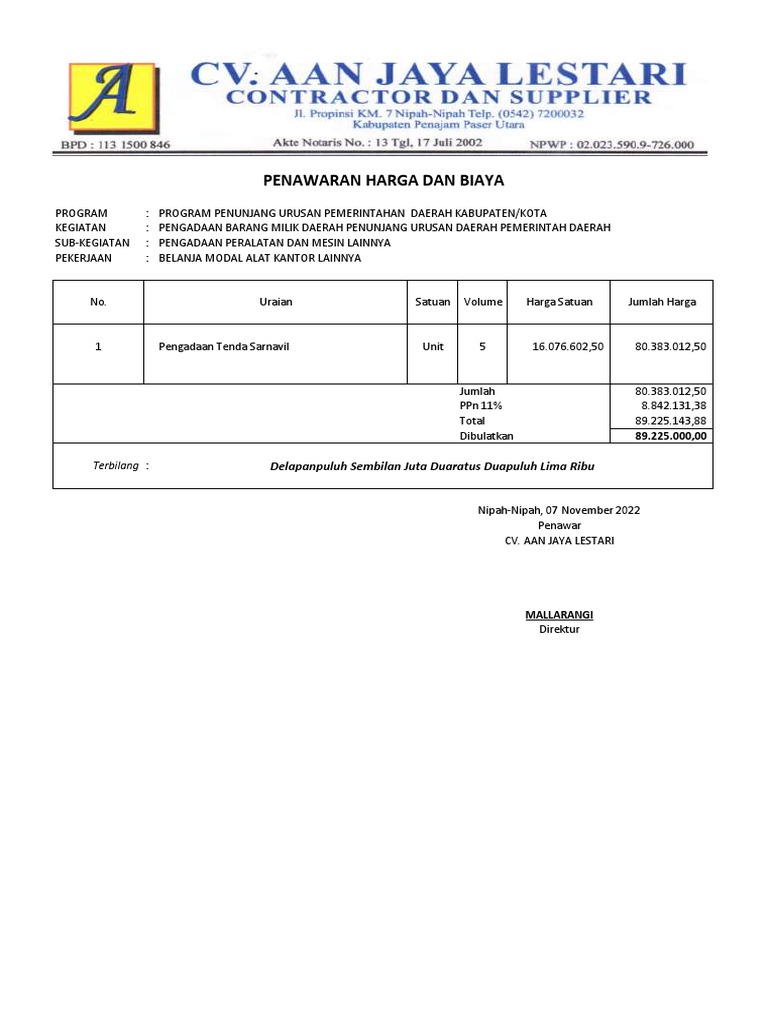 Rab Pengadaan Tenda | PDF