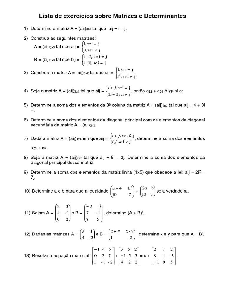 Exercicio de Algebra. | PDF | Determinante | Matriz (Matemática)