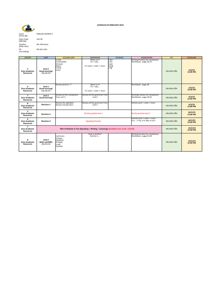February Schedule 2023 - Hana | PDF