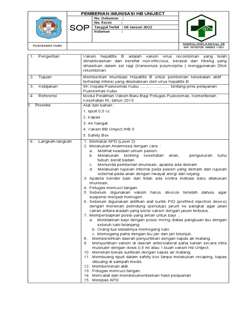 SOP HB Uniject REVISI | PDF
