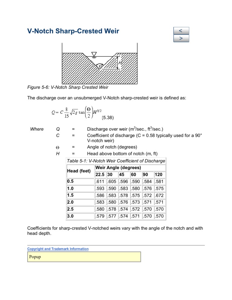 V Notch Calculations | PDF