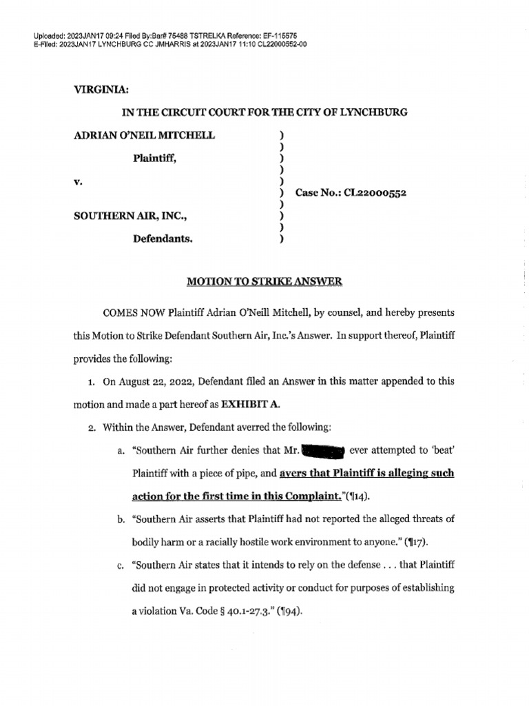 Motion To Strike Answer | PDF