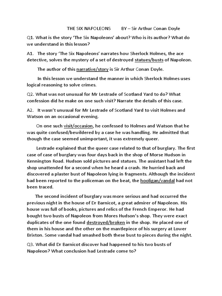 The Six Napoleons by | PDF | Sherlock Holmes | Arthur Conan Doyle ...