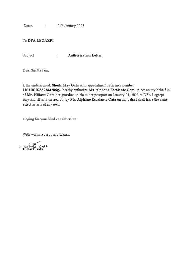 Authorization Letter | PDF