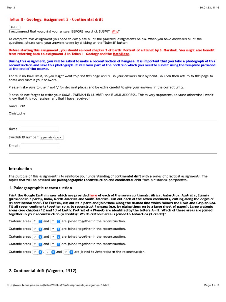 Test 3 Continental Drift | PDF | Plate Tectonics | Earth Sciences