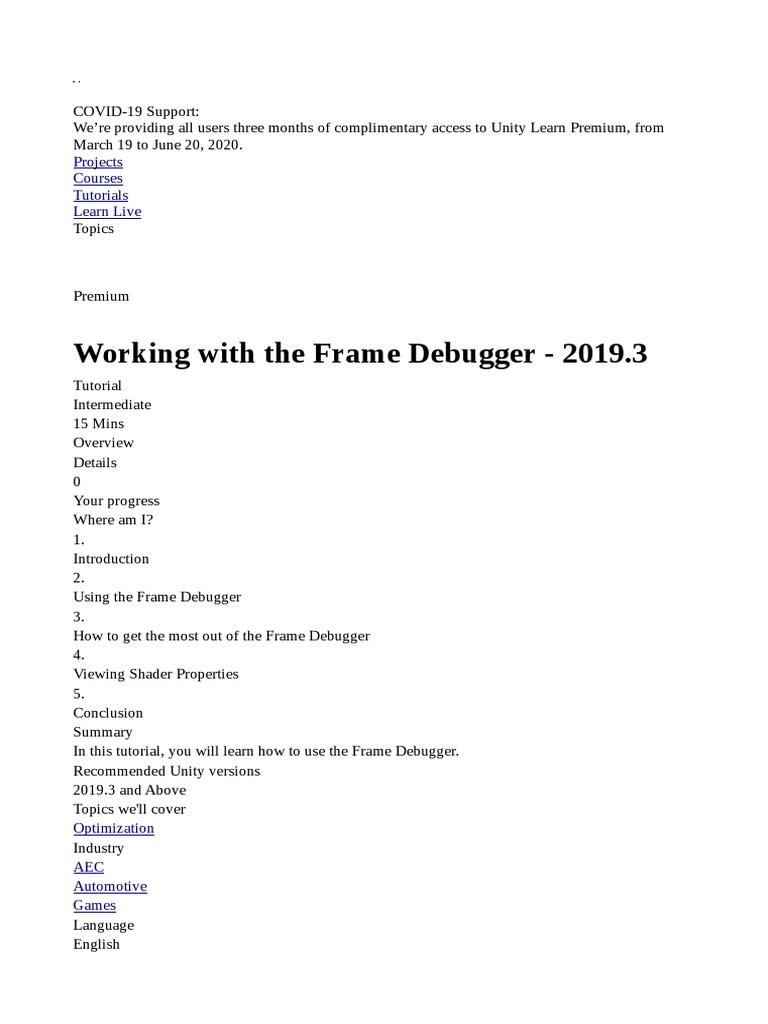 Frame Debugger Pdf Shader Debugging