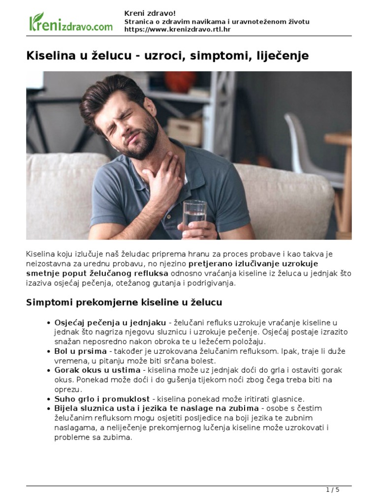 Kiselina U Zelucu Uzroci Simptomi Lijecenje | PDF