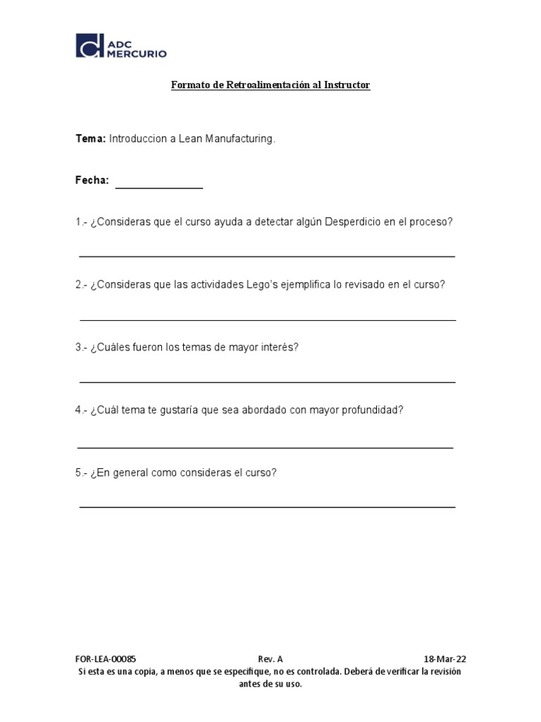 Formato de Retroalimentacion Al Instructor | PDF