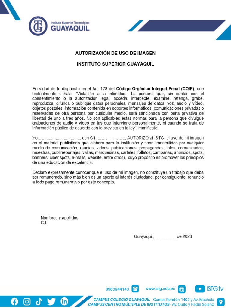 Autorización de Uso de Imagen Istg | PDF