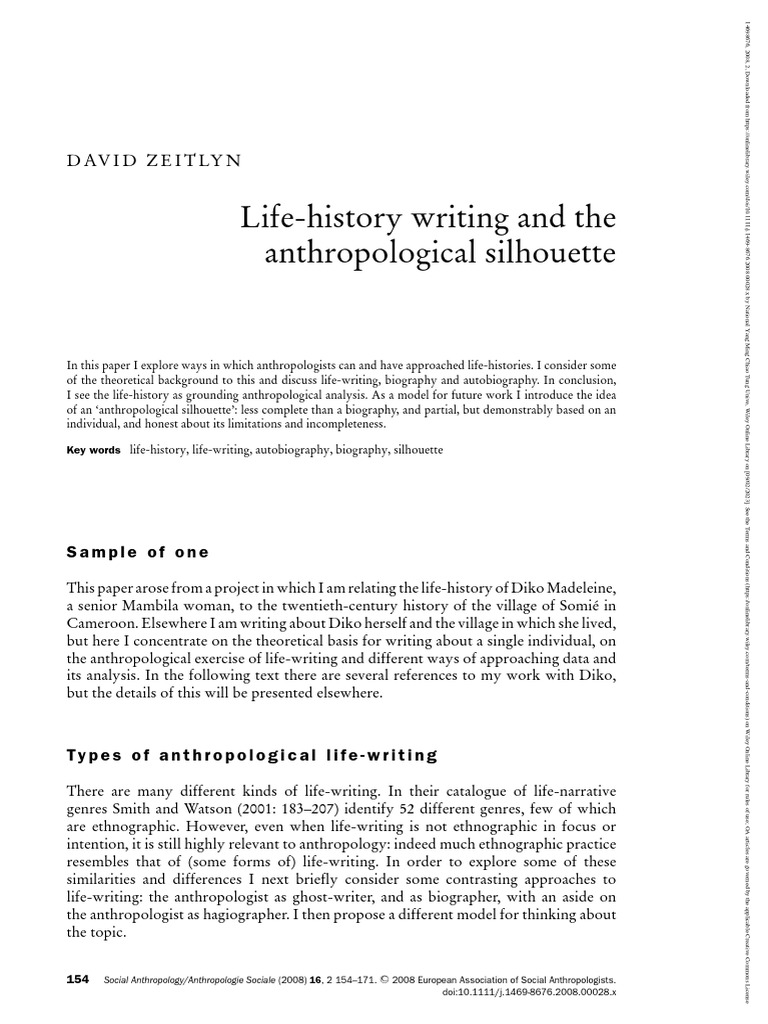 Exploring Life-Writing in Anthropology: The Potential of the ...