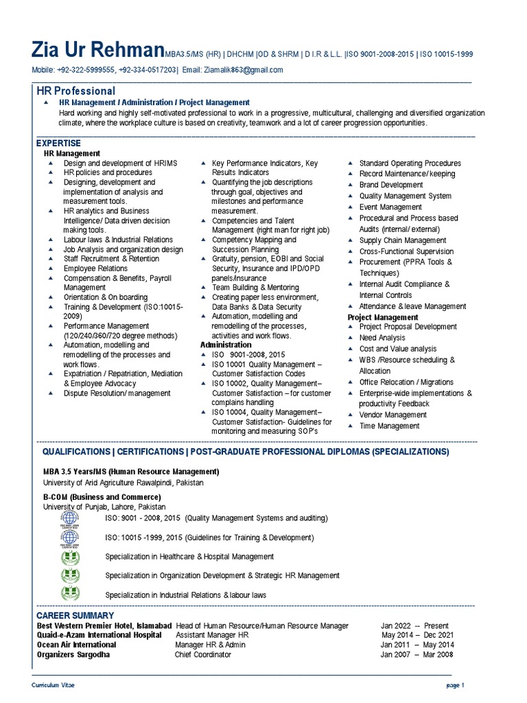 Zia CV V1.0-Rev.1-1 | PDF | Human Resources | Human Resource Management