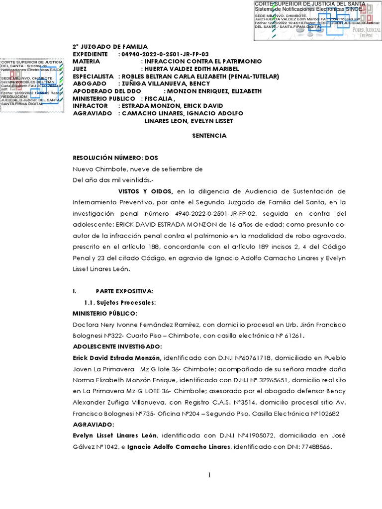 Exp. 04940-2022-0-2501-JR-FP-03 - Resolución - 08557-2022 | PDF | Procedimiento Criminal ...