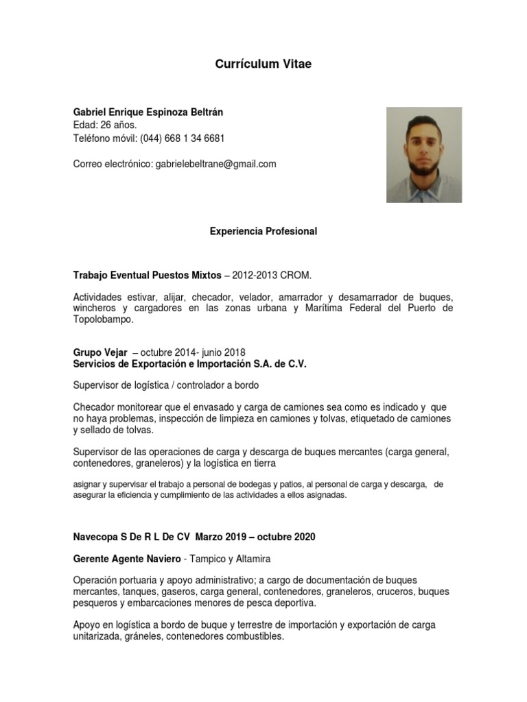 Currículum Gabriel Beltran | PDF | Transporte | Envío
