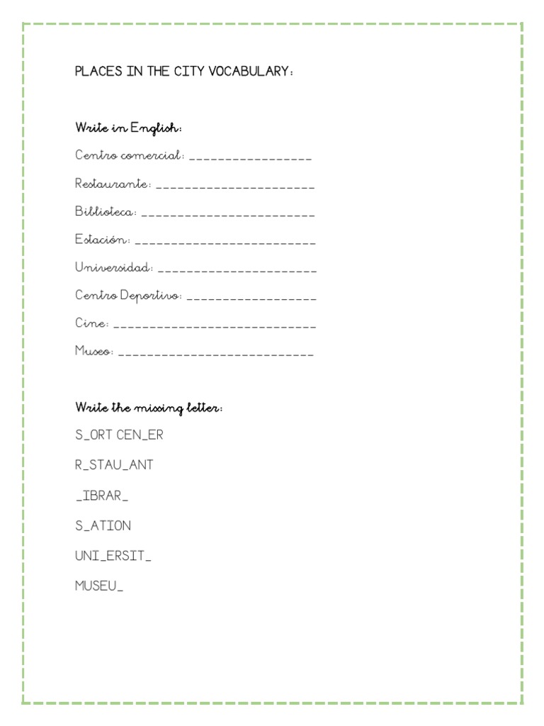 Places in the City Vocabulary | PDF