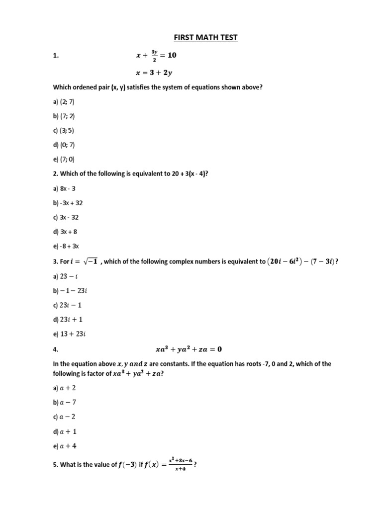 First Math Test | PDF