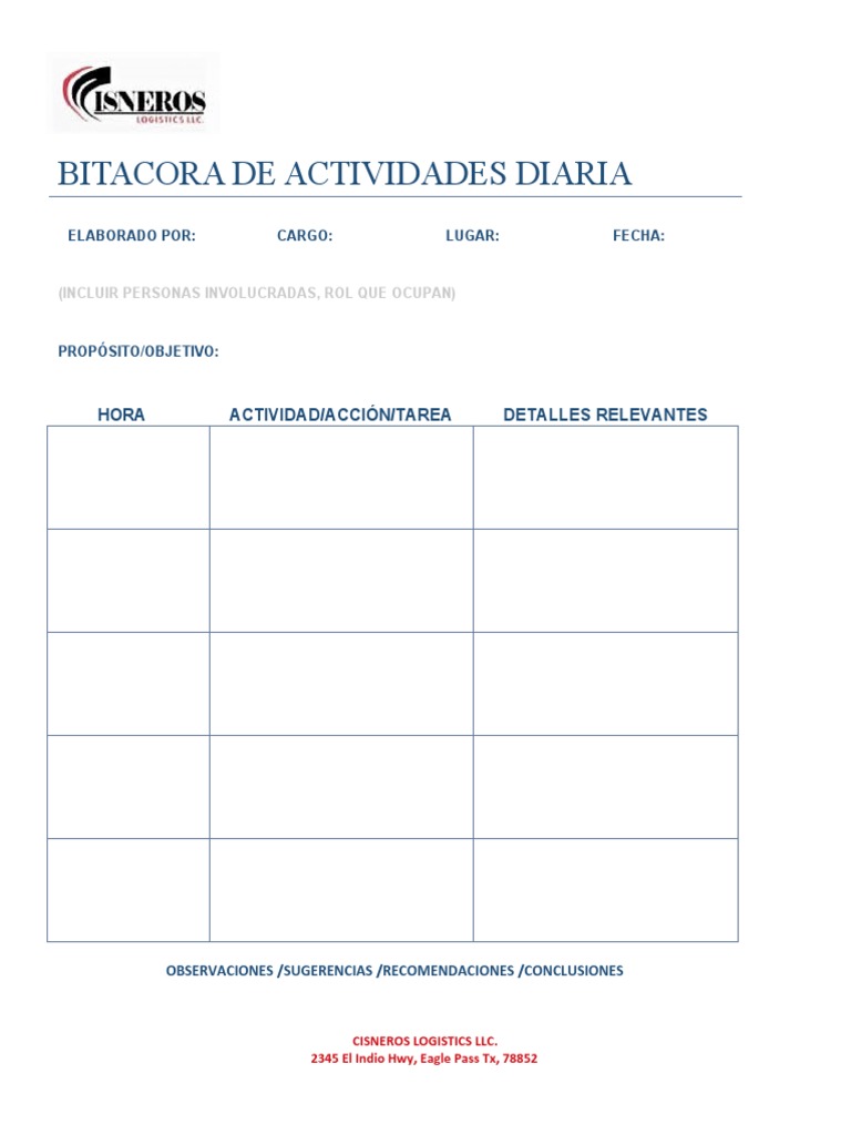 Bitácora Diaria de Cisneros Logistics LLC | PDF | Derecho | Ciencia y ...