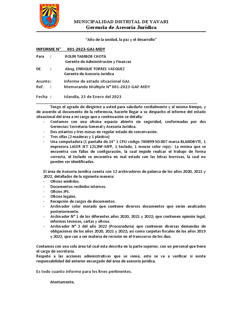 Informe Legal #001-2023-Gaj-Mdy | PDF