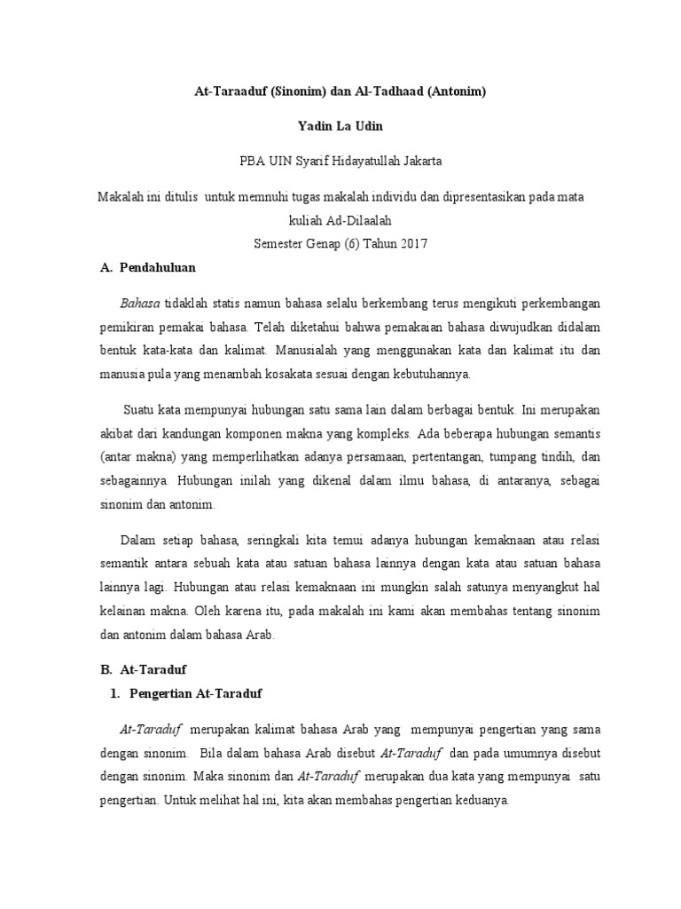 At Taraaduf Sinonim Dan Al Tadhaad Anton | PDF