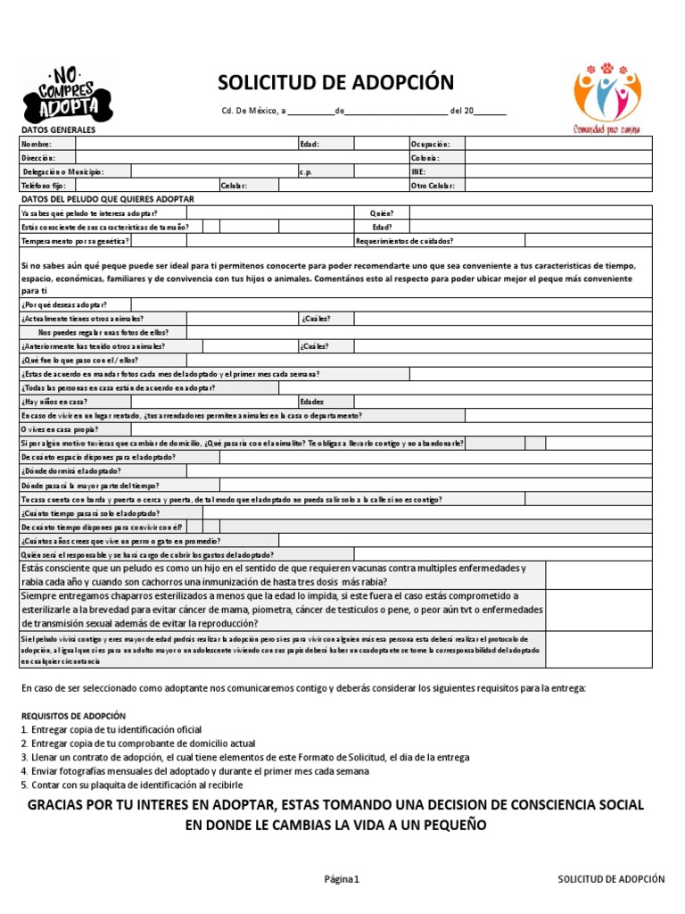 Solicitud de Adopción de Mascotas | PDF | Adopción