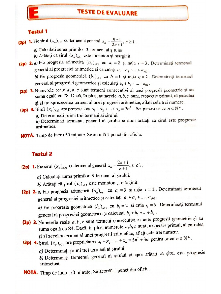 Teste Recapitulative - Progresii | PDF