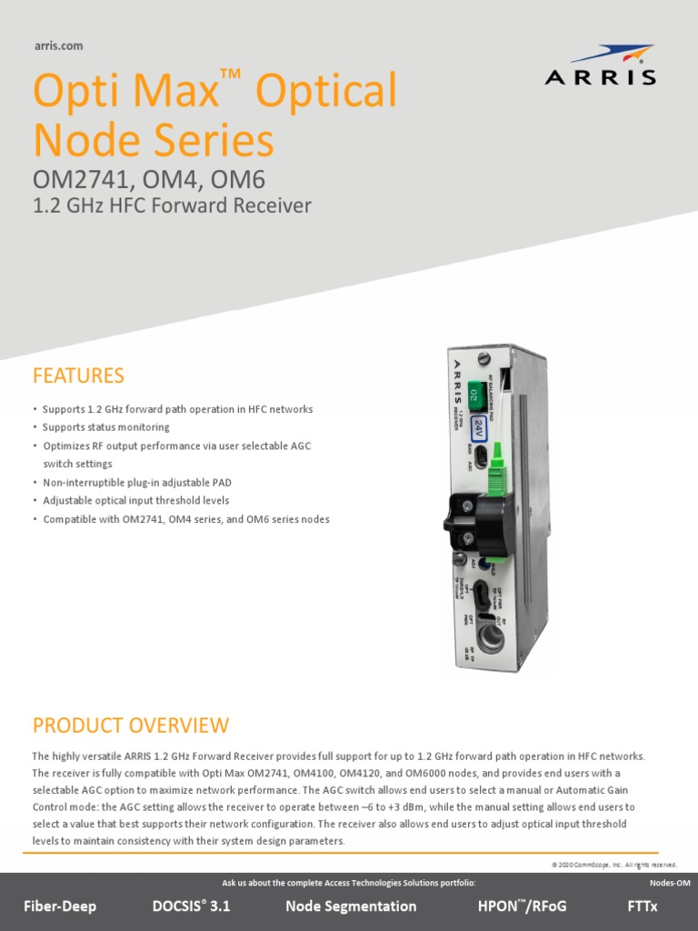 OM Opti Max 1.2 GHZ HFC Forward Receiver Data Sheet | PDF | Decibel | Telecommunications